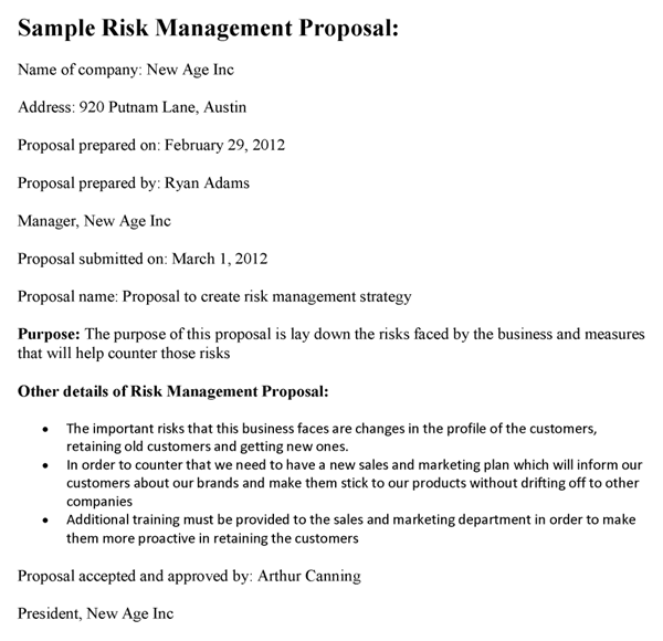Risk Management Proposal Sample Risk Management Proposal Sample